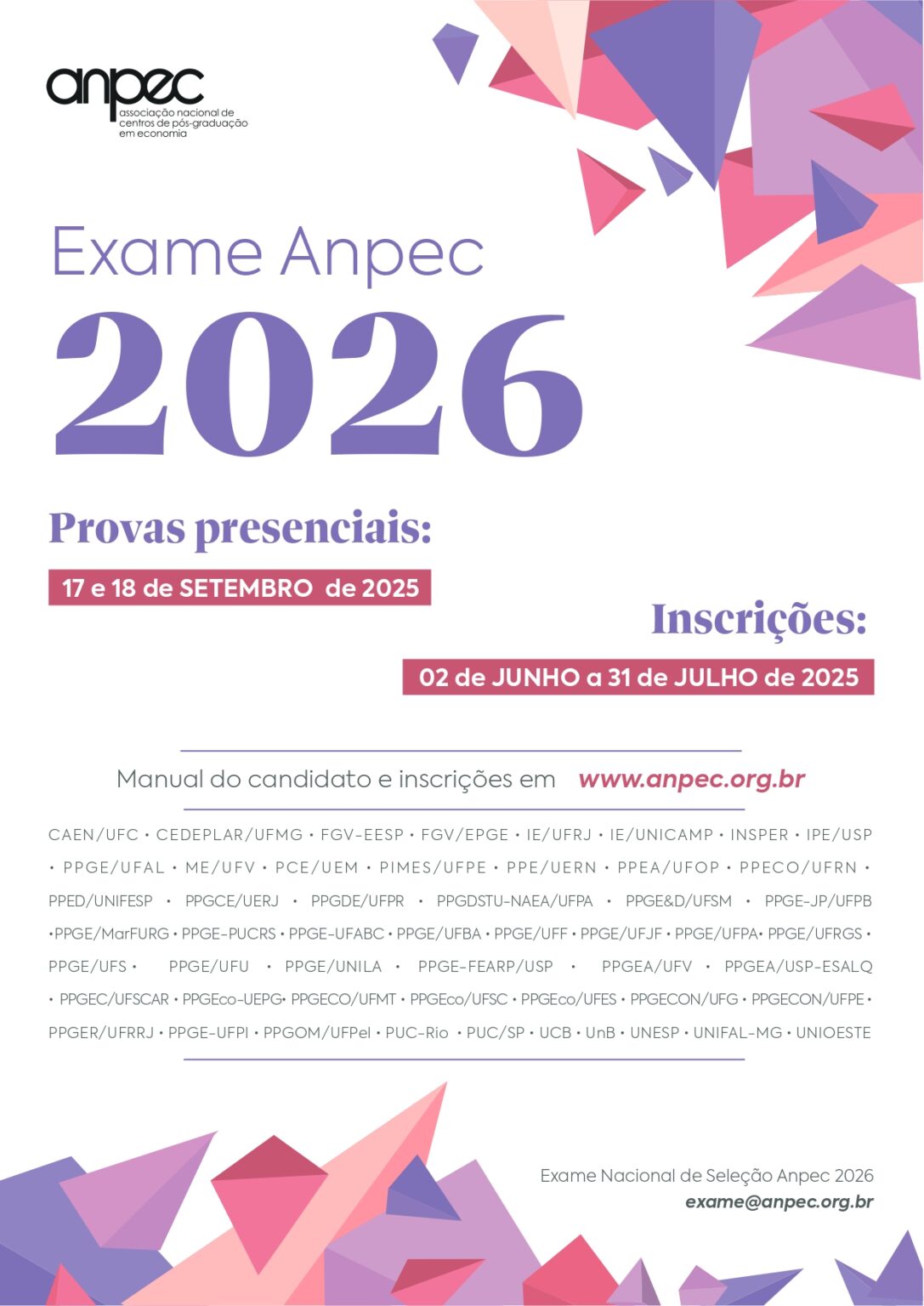 Exame ANPEC 2026 – Programa de Pós-Graduação em Economia